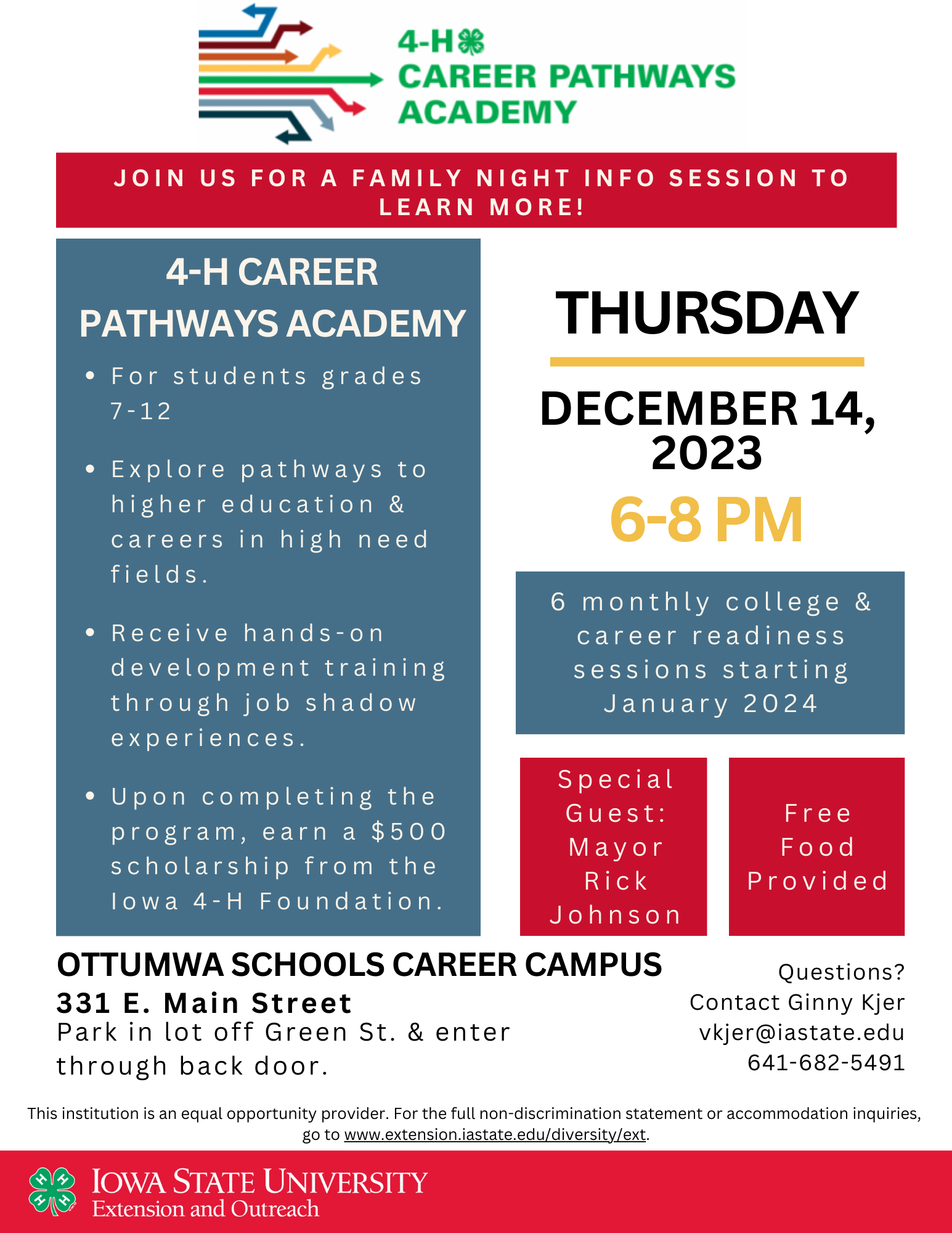 Wapello 4-H Career Pathways Academy Family Night Flyer - Ottumwa Radio